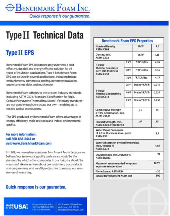 EPS Technical Data | Benchmark Foam Specifications
